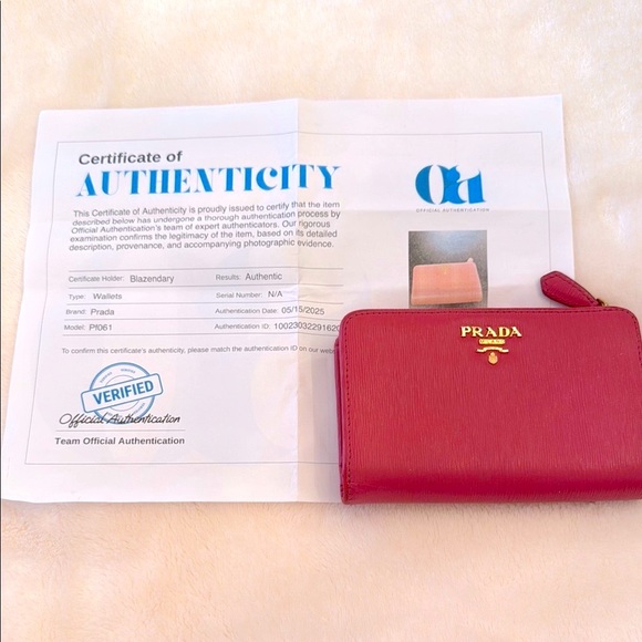 Prada | Accessories | Prada Crimson Wallet With Gold Accents | Poshmark